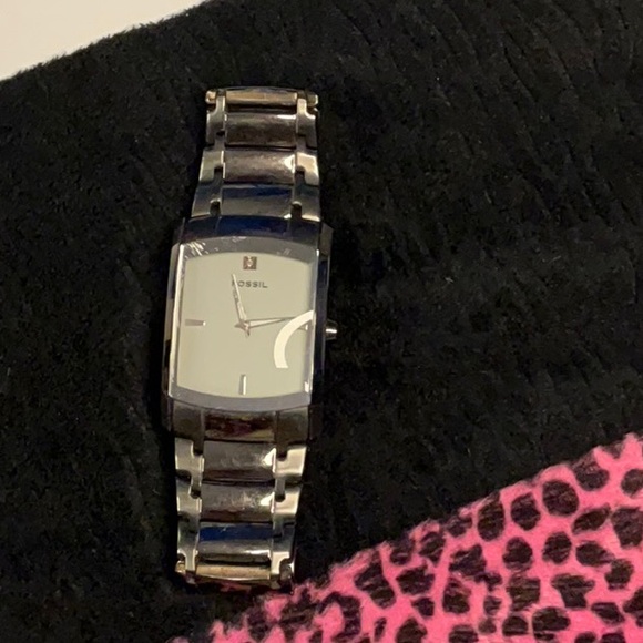 Fossil | Accessories | Fossil Silver Rectangular Watch Gunmetal Band ...